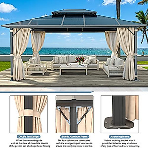 Aoxun 10'x13' Hardtop Gazebo, Outdoor Polycarbonate Double Roof Gazebo with Aluminum Frame Permanent Pavilion and Curtains & Netting for Backyard, Patio, Deck, Parties (Brown)