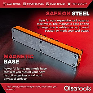 Olsa Tools Professional Hex Bit Organizer with Magnetic Base | Professional Quality Hex Bit Holder for Your Specialty, Drill or Tamper Bits (Orange)