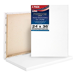 U.S. Art Supply 24 x 36 inch Stretched Canvas 12-Ounce Triple Primed, 3-Pack - Professional Artist Quality White Blank 3/4" Profile, 100% Cotton, Heavy-Weight Gesso - Acrylic Pouring, Oil Painting