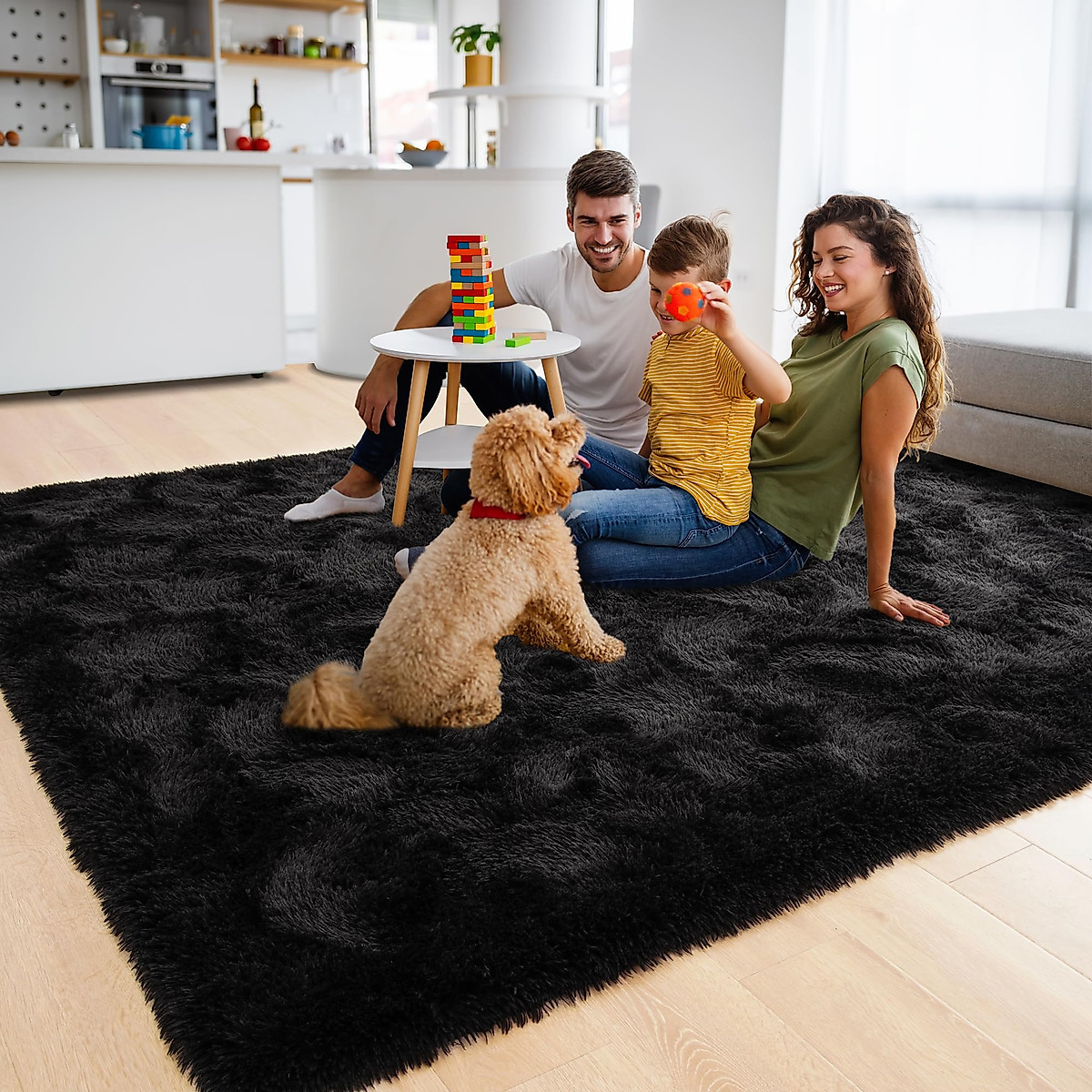 Beglad Soft Fluffy Area Rug Modern Shaggy Bedroom Rugs for Kids Room Extra Comfy Nursery Rug Floor Carpets Boys Girls Fuzzy Shag Fur Home Decor Rug, 5.3 ft x 7.5 ft, Black