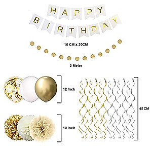 Gold Birthday Party Decorations ,Happy Birthday Banner, 16th 18th 21th 30th 40th 50th 60th 70th Gold White Birthday Decorations Supplies Balloons