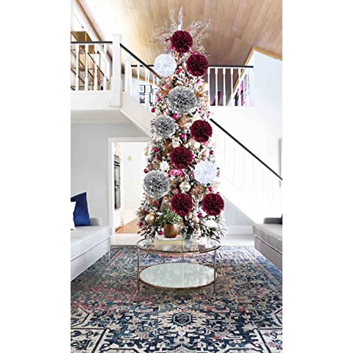 Decorations 2022 Maroon Graduation/Burgundy Silver White Birthday Decorations for Women 40th/50th Birthday 12 Tissue Paper Pom Poms Maroon Burgundy Silver Wedding/Bridal Shower Retirement Decorations