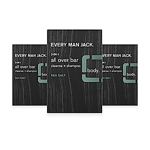 Every Man Jack Sea Salt 2-in-1 Mens Bar Soap - Wash and Shampoo for All Skin and Hair Types - Ultra Hydrating Made with Natural Ingredients like Shea Butter, Aloe Vera, Glycerin - 6oz