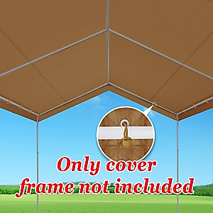 Strong Camel Outdoor 10x20 Replacement Canopy Roof Cover Valanced Carport Covers (10'x20', Tan)