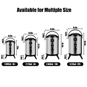 Insulated Beverage Dispenser 12 QT/3.2 Gallon, Stainless Steel Beverage Dispenser Cold and Hot Drink dispenser with Thermometer-Spigot for Hot Tea & Coffee, Cold Milk, Water, Juice