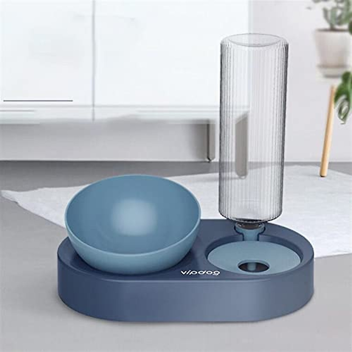 FUUIE Bowls for Food and Water Automatic Drinking Water Anti-overturning Pet Basin (Color : Blue, Size : Large)