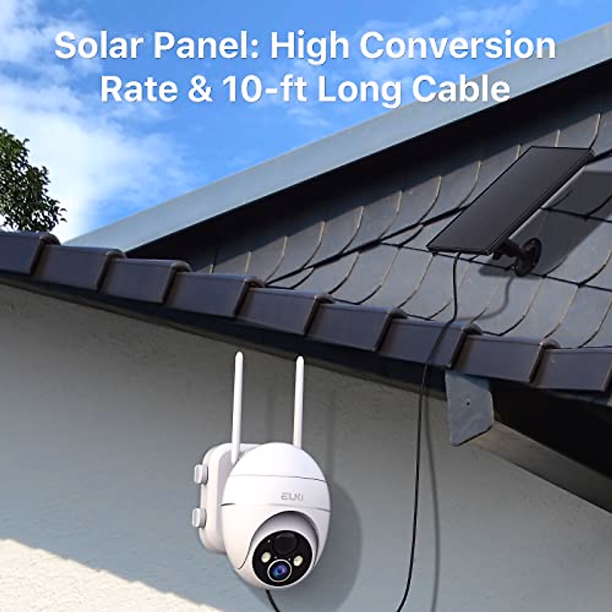 EUKI Security Cameras Wireless Outdoor, 2K Solar Security Camera System 360° PTZ with Spotlight & Siren, 2.4Ghz Outdoor Security Cameras,Color Night Vision, PIR Motion Detection, 2-Way Talk, IP66.