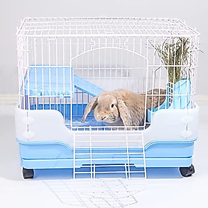 BUCATSTATE Small Animal Cage with Accessories, 25.5 * 17 * 20.8" inch Foldable Rabbit Cage Hutch with Pull Out Tray and Caster Platform for Ferret Chinchilla