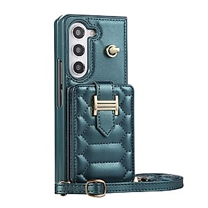 XIMAND for Samsung Galaxy Z Fold 5 Wallet Case with 2 Card Slots,Shockproof and Skin-Like Soft Leather,Stylish and Luxurious Perfect for Women.(DarkGreen)