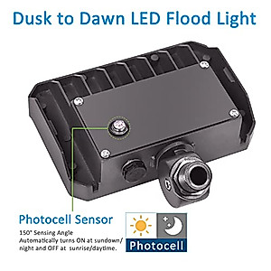SZGMJIA 30W LED Flood Light with Knuckle, Dusk-to-Dawn Photocell 5000K 3,900lm(150W Equivalent) Waterproof with Base for Wall Mount Outdoor Security Fixture for Entrance Garden Yards