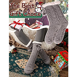 Fuzzy Socks for Women Slipper Fluffy Cozy Cabin Winter Warm Soft Fleece Comfy Thick Christmas Socks Grips Non Slip Stocking Stuffers for Women White Elephant Valentines Mothers Day Gifts for Mom Grey