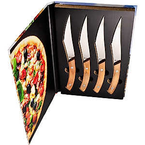 Legnoart Napoli 4-Piece Stainless Steel Pizza and Steak Knife Set with Light Wood Handle