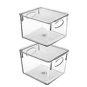 Sorbus Plastic Storage Clear Bins with Lid, Stackable Pantry Organizer Box Bin Containers for Organizing Kitchen Fridge, Food, Snack Pantry Cabinet, Fruit, Vegetables, Bathroom Supplies 2 Pack