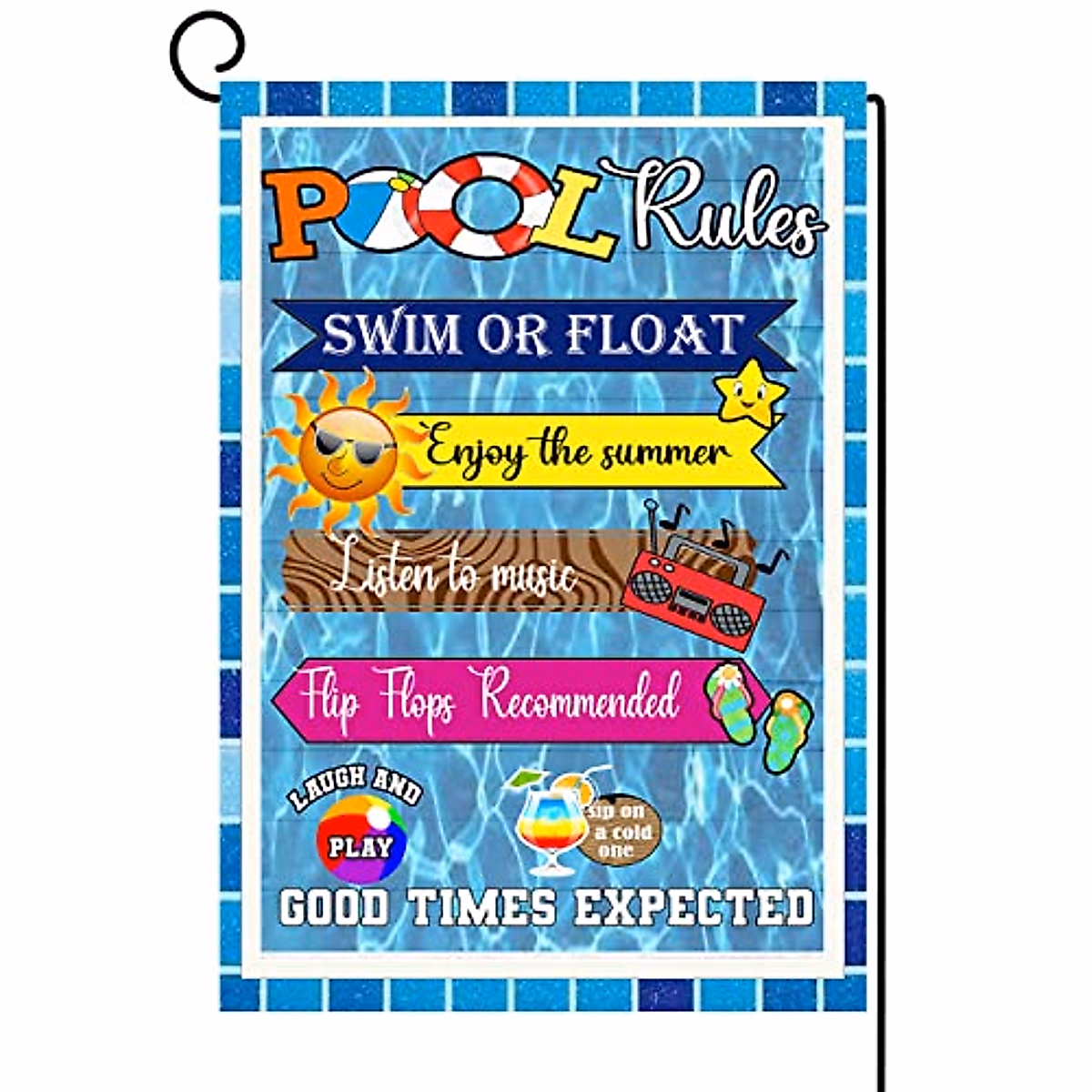 Pool Rules Signs Summer Garden Flag Double Sided Swim Or Float Burlap Yard Flag, Seasonal Outdoor Farmhouse Rustic Yard Home Decoration 12.5 x 18 Inch