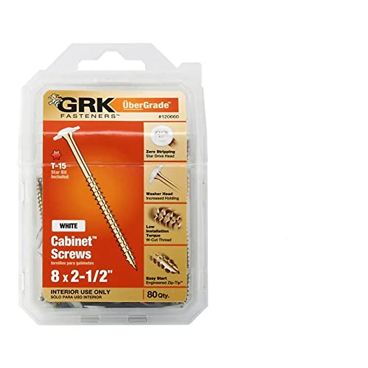 GRK Fasteners 120660 White Cabinet #8 x 2-1/2" Screws 80CT