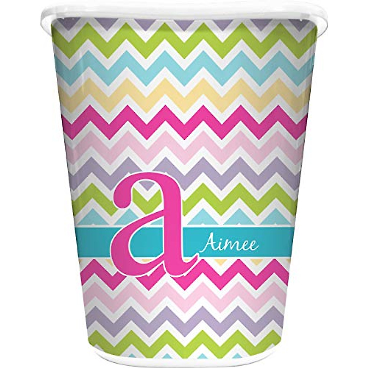 RNK Shops Colorful Chevron Waste Basket - Single Sided (White) (Personalized)