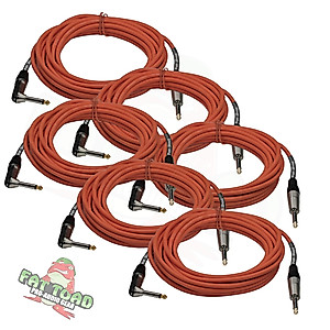 Fat Toad Guitar Cables (6 Pack) Right Angled Instrument Cord 20FT 1/4 Quarter Inch Straight-End 20 GA Wires