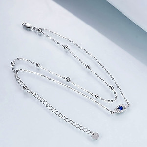 POPLYKE 925 Sterling Silver Evil Eye Anklets Double Layered chain for Women birthday gifts Summer Beach dainty Jewellery
