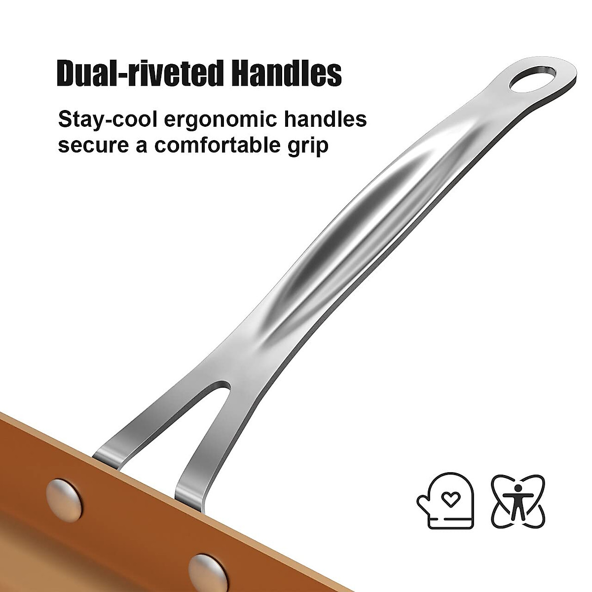 10 Inch Griddle Pan,Non Stick Grill Pan for Electric Stove Top Oven Suitable Copper Skillet Deep Square Fry Pan with Stainless steel Handle