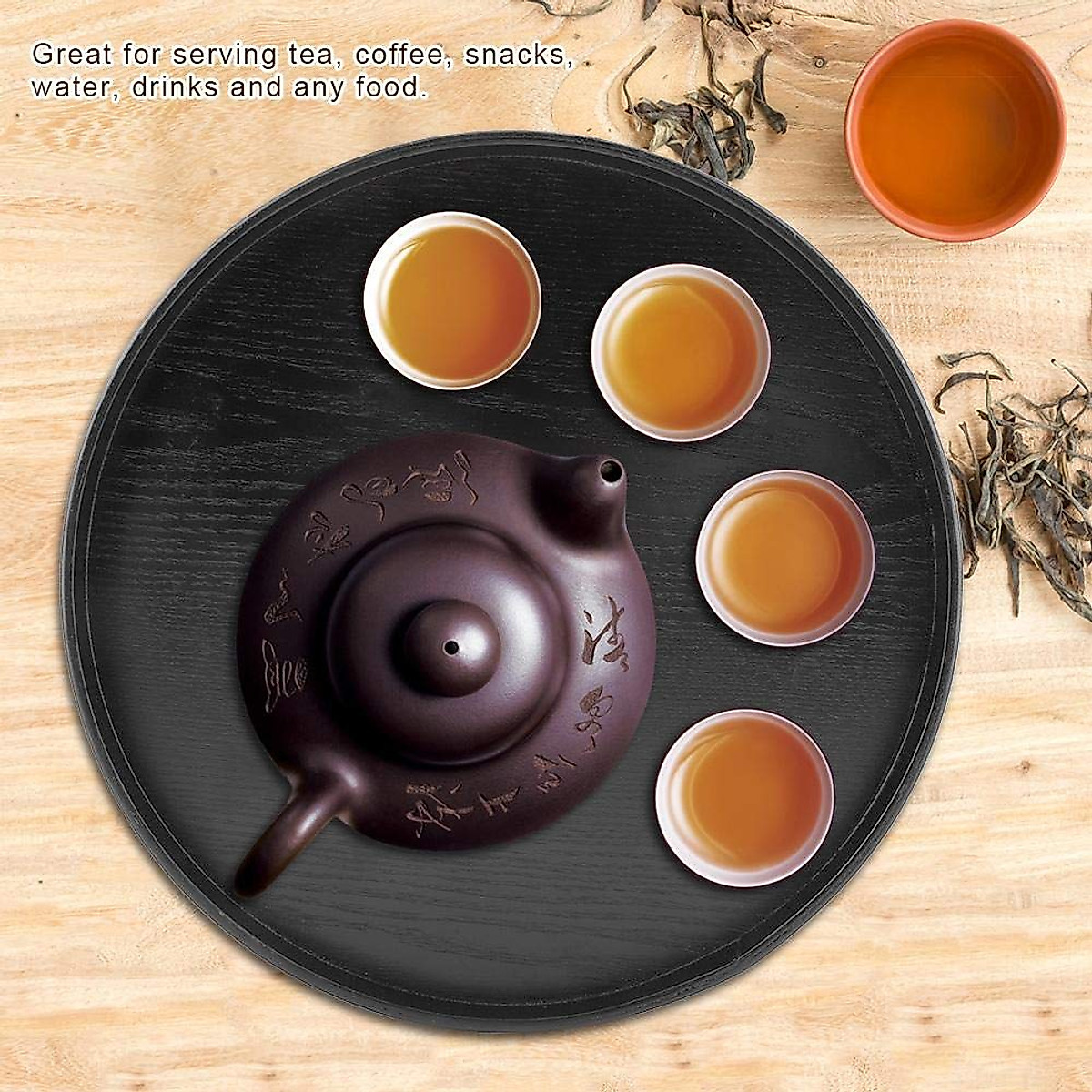 Round Wood Serving Tray Wooden Plate Tea Food Server Dishes Water Drink Platter