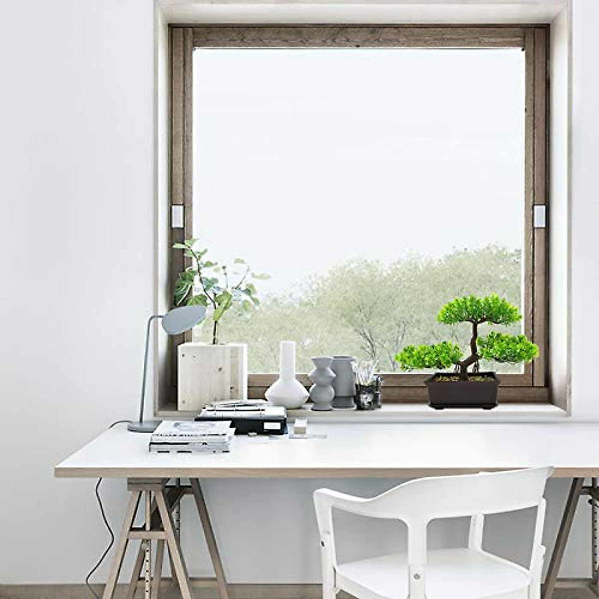 Rozwkeo Artificial Bonsai Tree, Small Pine, 11.4x8.6in, Plastic, Green, Decor, All Seasons, Pot