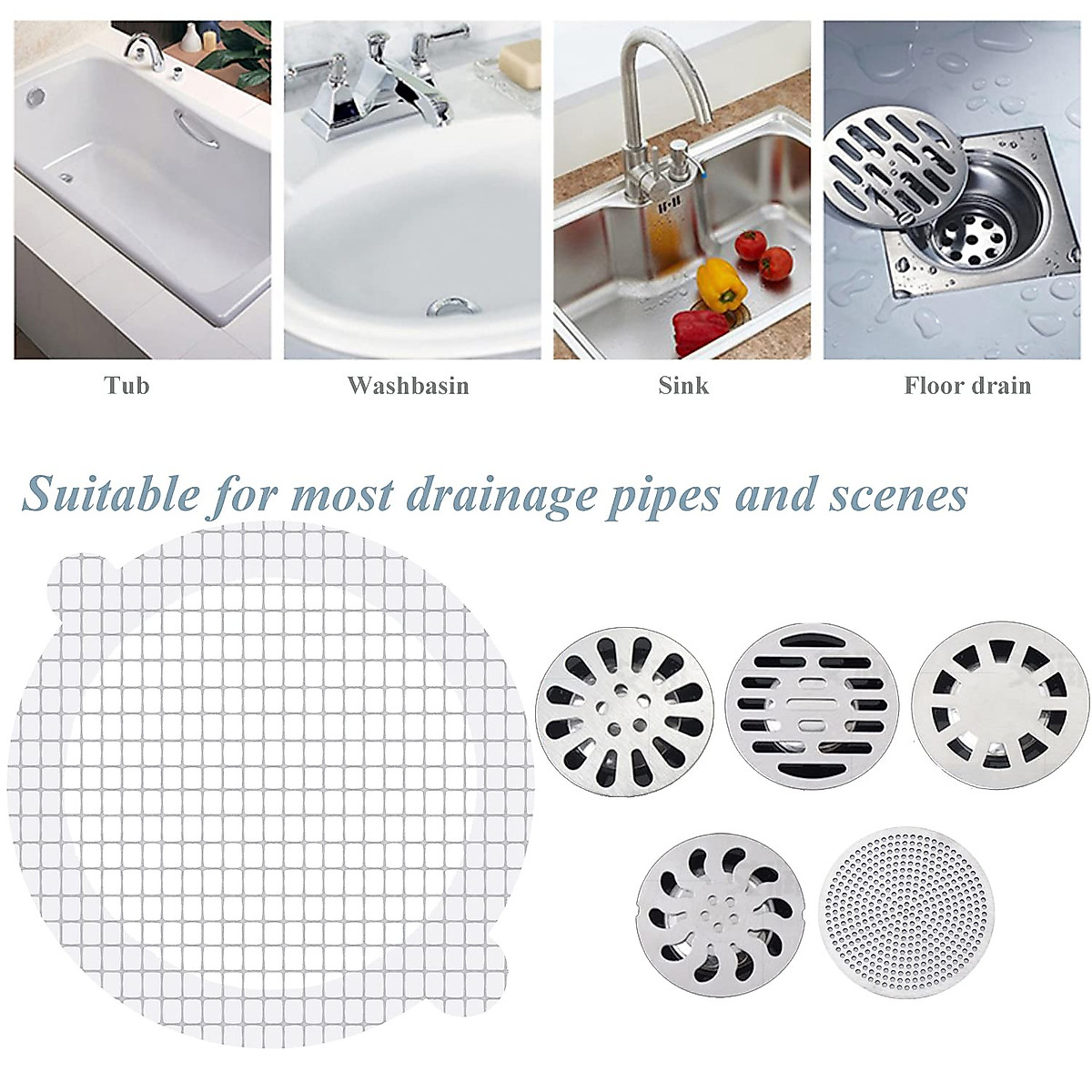 50 Pack, VIVIDLY Disposable Shower Drain Cover Hair Catcher Shower Drain Mesh Stickers, Bathroom, Laundry, Bathtub, Kitchen, Sink, for Human and pet Hair (50 PCS)