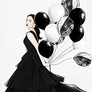 Mayen 50 Pcs 12 Inches Black and White Balloons, Black Marble Balloons, Tie Dye Swirl Balloons, Black and White Birthday Party Decorations, Black and White Party Supplies