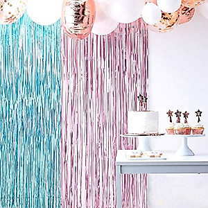 Metallic Tinsel Foil Fringe Curtains Baby Shower Gender Reveals Party Decoration Supplies Glitter Streamers for Party Photo Backdrop Wedding Decor Pink and Blue 2 Packs W 3.2 ft x H 9.8 ft