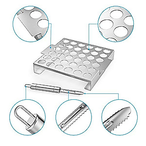 Skyflame Jalapeno Grill Rack with Handle and Chili Pepper Corer Tool - Large 36 Holes Capacity Stainless Steel Drumstick Chicken Wings Roaster for BBQ Smoker and Oven