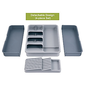 SOMIER Kitchen Utensil Drawer Organizer, Removable 2-Tier Knife Holder, Expandable Cutlery Tray for Silverware, Flatware and Utensils, Large Kitchen Drawer Dividers for Spoons, Forks, Knives, Gray