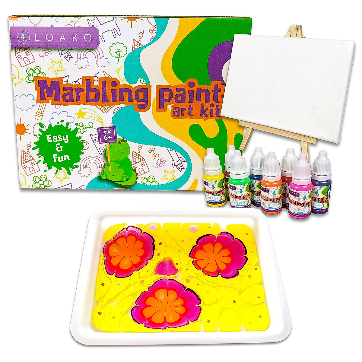 Loako Water Marbling Paint Kit for Kids - Great Creative Craft Kit Art Set - Arts and Crafts for Girls & Boys - Paint Gifts Idea for Kids 6-12 Activities - Marble Painting Kit - Water Art Paint Sets