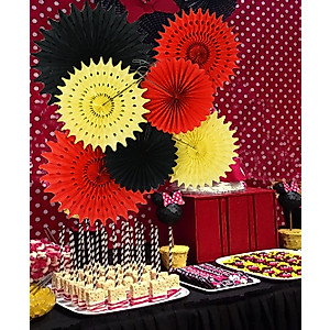 Mickey Mouse Birthday Party Decorations Black History Month Party Decorations Minnie Mouse Birthday 7pcs Yellow Red Black Tissue Paper Fans for Mickey Mouse 1st Birthday Decorations/Spain Decorations