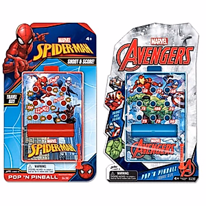 JARU Marvel Avengers & Spiderman Mini Pinball Machine for Kids (2 Toys) Handheld Games & Office Desk Games. Retro Vintage Toys Table Top Arcade Games. AB-6807-2