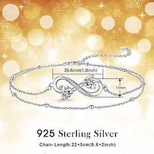 NINAMAID Anklet Bracelets For Women, 925 Sterling Silver Infinity Anklet For Women Adjustable Beach Women's Anklets Jewelry Gifts for Women