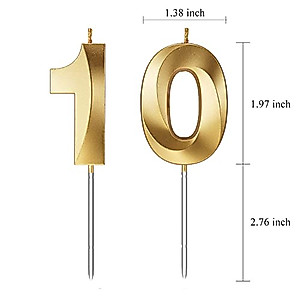 10th Birthday Candles Number 10 Candles Numerals for Cakes Happy Tenth Birthday 3D Designed 10th Wedding Anniversary Party Cake Topper Decorations (10, Gold)