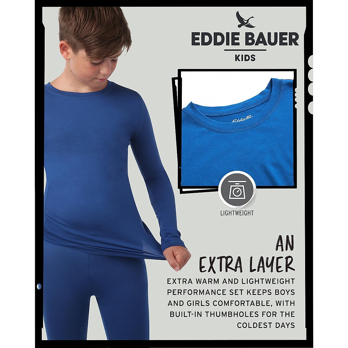 Eddie Bauer Thermal Underwear For Kids - 2 Piece Performance Base Layer Underwear Set For Boys and Girls (5-16), Size 10-12, Nautical Blue