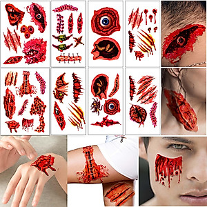 Yazhiji 42 Sheets Halloween Temporary Tattoo Family Set Day of Dead Pumpkin Ghost for Women Black Fake Death Skull Skeleton Tatoos for Men Boy and Girl, Halloween Zombie Makeup Tattoo Kit