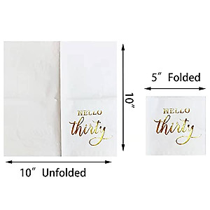 AAAMN 40pcs Hello Thirty Cocktail Disposible Napkins Happy 30th Birthday Decorations for Men and Women and Wedding Anniversary Party Dec Gold
