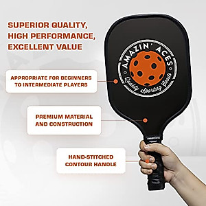 Amazin' Aces Classic Graphite Pickleball Paddles Set of 2 with 4 Pickleball Balls, Lightweight, Black Pickleball Rackets with Soft, Nonslip Comfort Grip Handles & Protective Portable Pickleball Bag