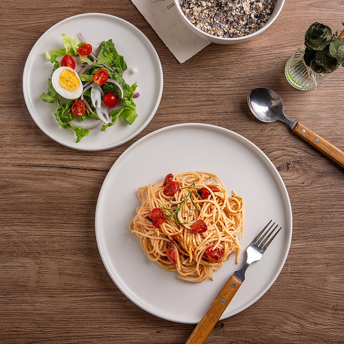 AmorArc Stoneware Dinner Plates Set of 4, 10.5 Inch Reactive Matte Glaze Ceramic Plates Set, Modern Dinnerware Dish set for Kitchen, Microwave, Dishwasher Safe, Scratch Resistant - Matte White