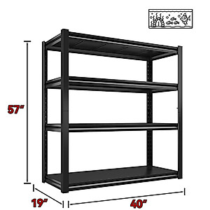 Raybee 40" Wide Storage Shelves Garage Shelving, 2 Pack, Heavy Duty Shelving, Adjustable 4 Tier Metal Shelves for Warehouse, Pantry, Kitchen 40" W x19 D x57 H, Black