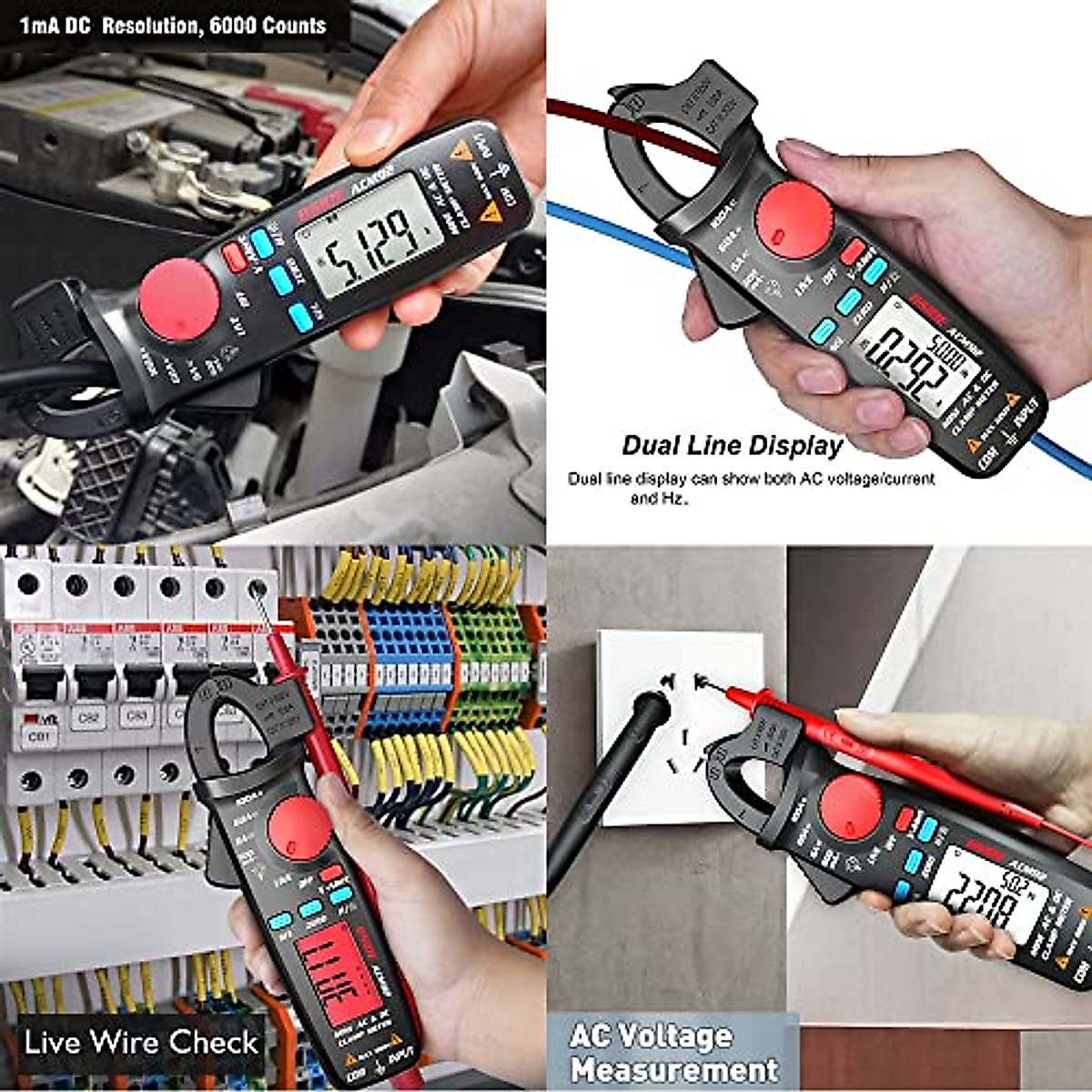 Digital Clamp Meter DC/AC Current 100A 0.1/1mA Ammeter Voltage Resistance Hz V-Alert Mini Multimeter Frequency Tester amp Meter