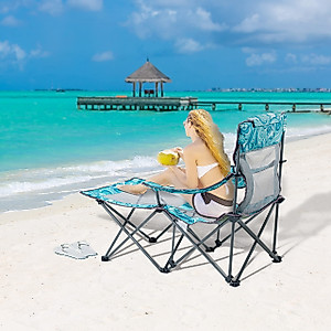 ARMOR CASTLE Portable Camping Chairs for Adults with Footrest Mesh Folding Recliner with Adjustable Cup Holder and Detachable Pillow, Heavy Support 300lbs, Blue