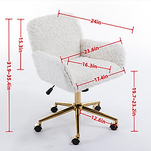 HomVent Fluffy Desk Chair Pink Faux Fur Vanity Chair Adjustable Swivel Computer Chair on Wheels Height Adjustable Cute Desk Chair for Makeup Room Teen Girls Bedroom Home Office (Black P)