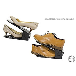 2018 NEW Black Shoe Organizer Space Saver for Closet Shoe Slots Set of 6 Bundle- with Waterproof Travel Shoe Storage Bags Set of 2 (Green)