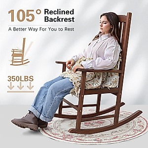 Greesum Outdoor Rocking Chair, Acacia High Back Oversized All-Weather Lounge Rocker with 320 lbs of Support for Patio, Garden, Deck, Porch,Brown