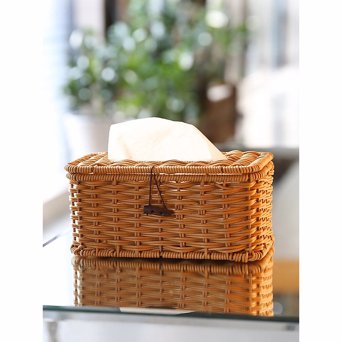 QUHUOYAO Tissue Box Cover Woven Tissue Holder Rectangular Tissue Holder Seagrass Tissue Box Holder Decorative Tissue Box Holder on Table and Barthroom (Brown)