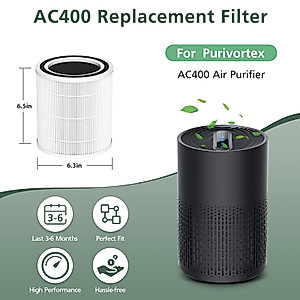 2 Pack AC400 Air Purifiers Replacement Filter for Purivortex AC400 Air Purifier, 3-in-1 H13 True HEPA Technology High Efficiency, White