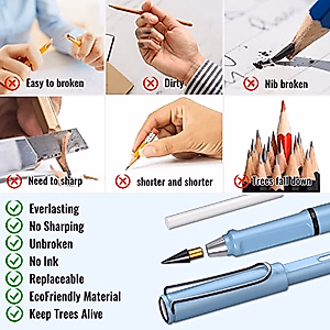 ALECPEA 4pcs Everlasting Pencil Infinite Pencil, Infinity Pencil with Eraser. Inkless Magic Pencils Eternal with 4pcs Replacement Nibs, Portable Reusable Erasable Writing Pencil