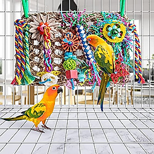 Bird toys, parrot toys, seaweed woven overhanging cushions, natural bird foraging chew toys, suitable for African grey parrots, Amazon parrots, lovebirds and other small and medium-sized birds